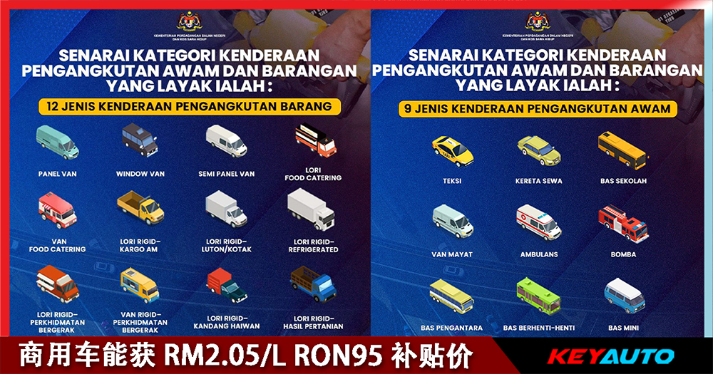BUDI95：这几种商用车能获 RM2.05/L RON95 补贴价！